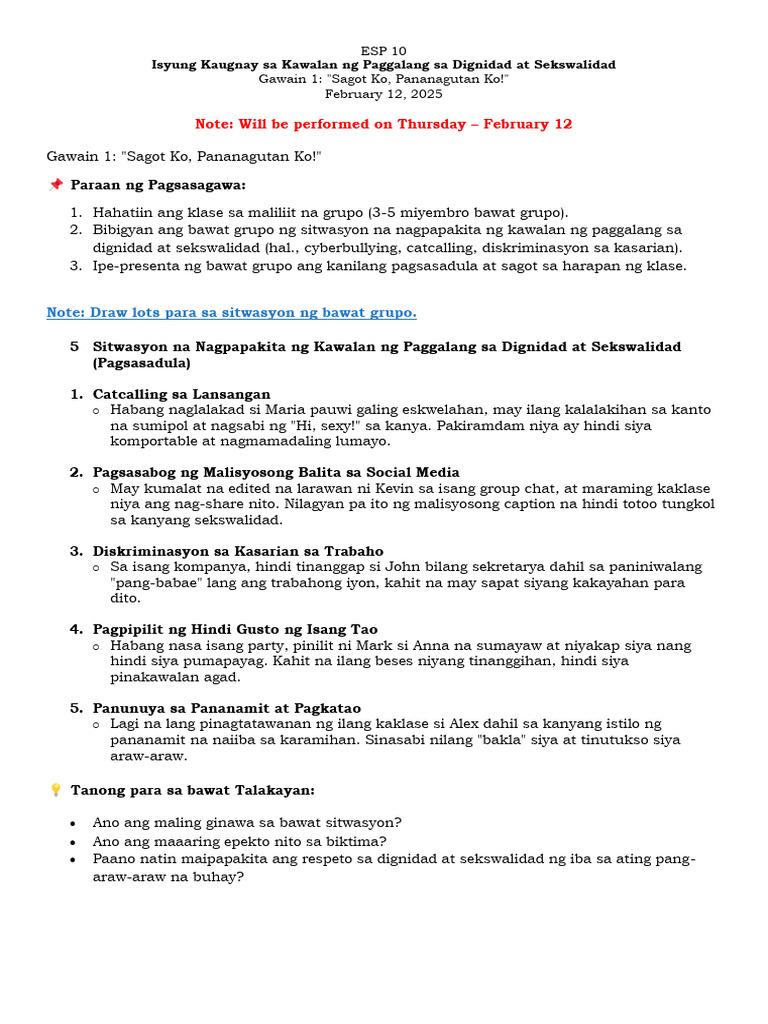 4Q Gawain 1 Isyung Kaugnay Sa Kawalan NG Paggalang | PDF