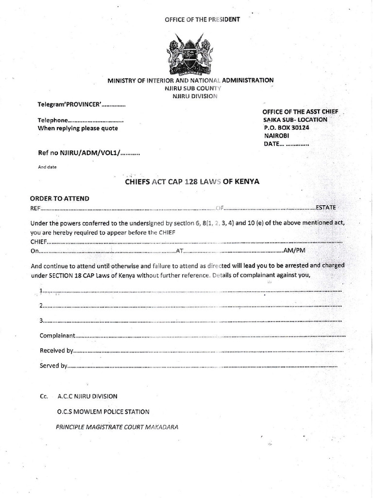 Form Order To Attend Chief | PDF