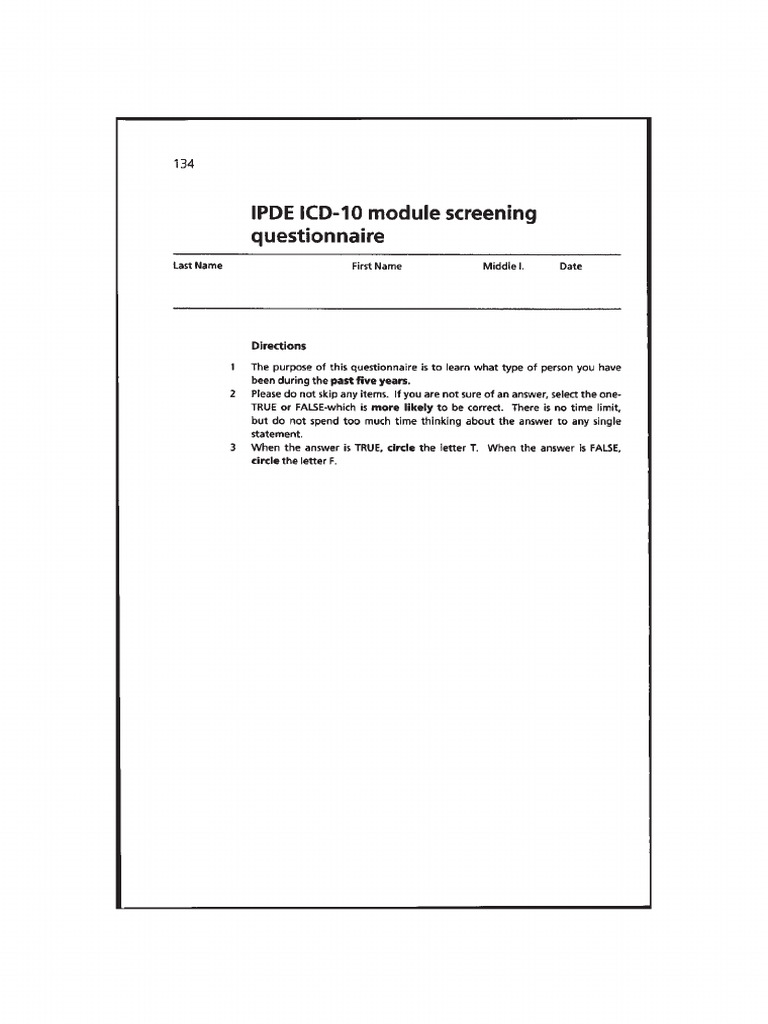IPDE Eng Questionnaire | PDF