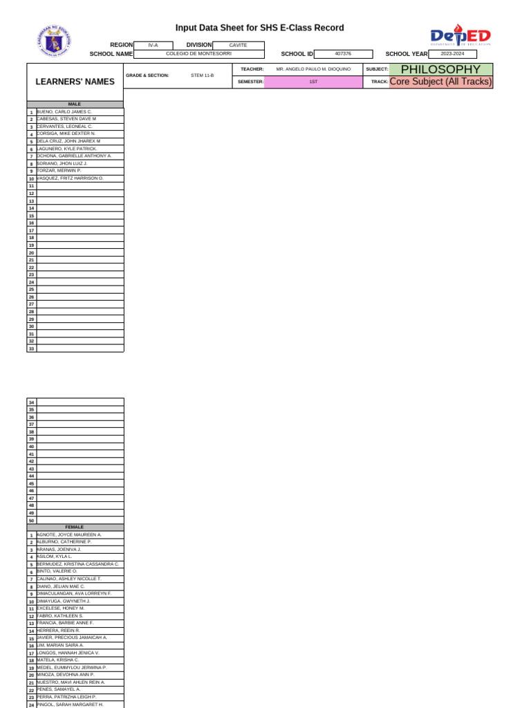 Shs e Class Record Stem 11 B | PDF | First Aid | Emergency Medical Services