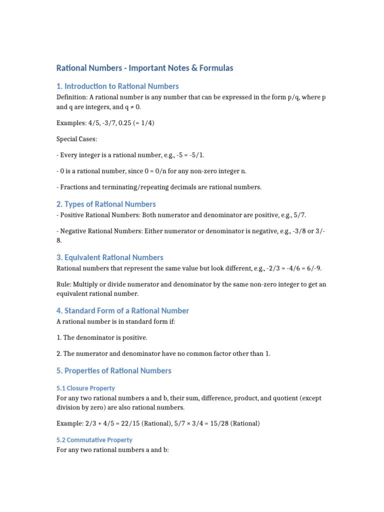 Rational Numbers Notes Complete | PDF | Numbers | Rational Number