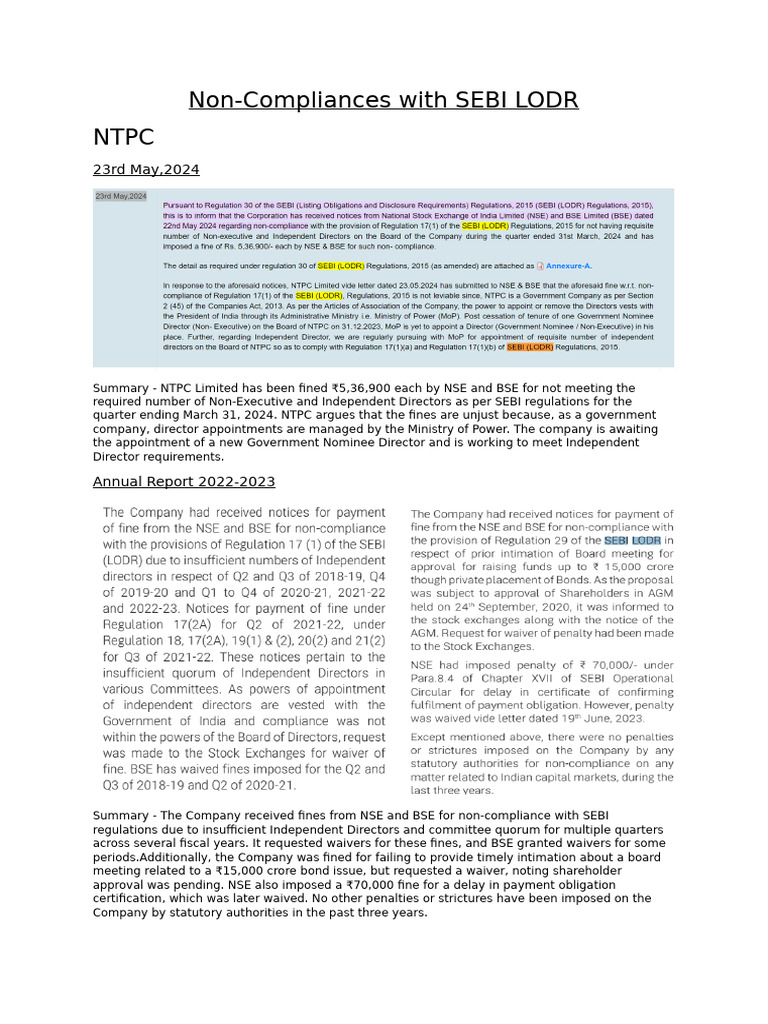 Non Compliance With Sebi Lodr | PDF