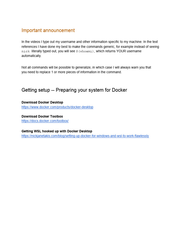 Docker Setup Guide for Windows and WSL | PDF