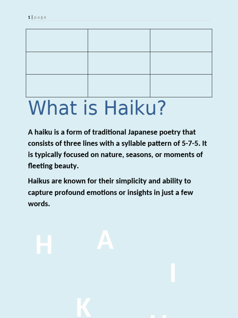 Understanding Haiku Poetry Basics | PDF