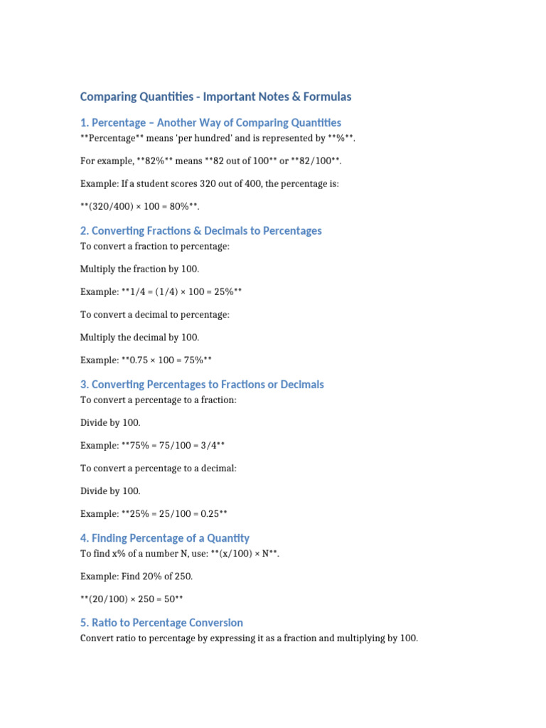 Comparing Quantities Notes | PDF | Percentage | Odds