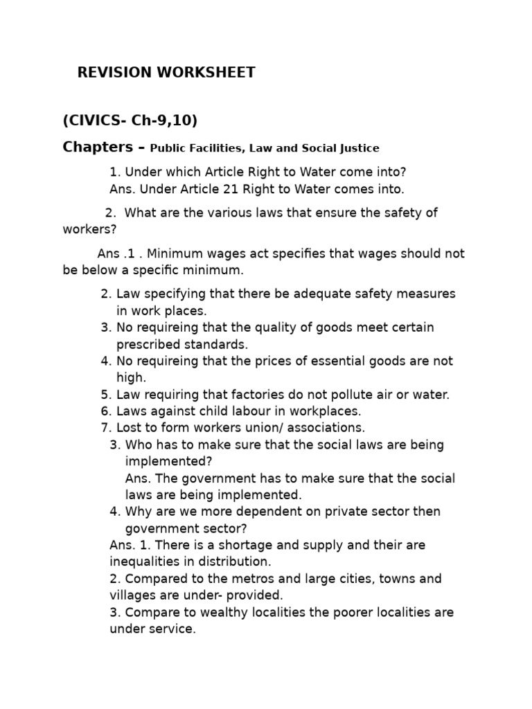 Civics - (9,10) Revision Worksheet - Final Term 2025 | PDF | Labour ...