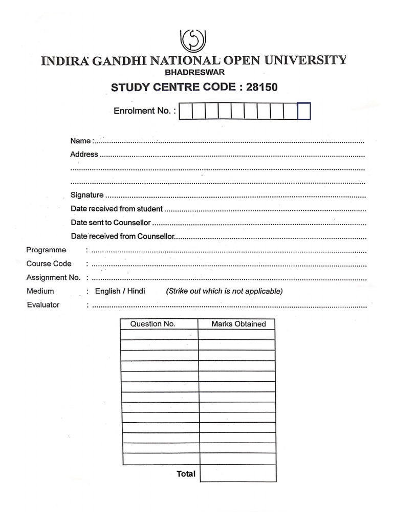 IGNOU Front and Back Page | PDF