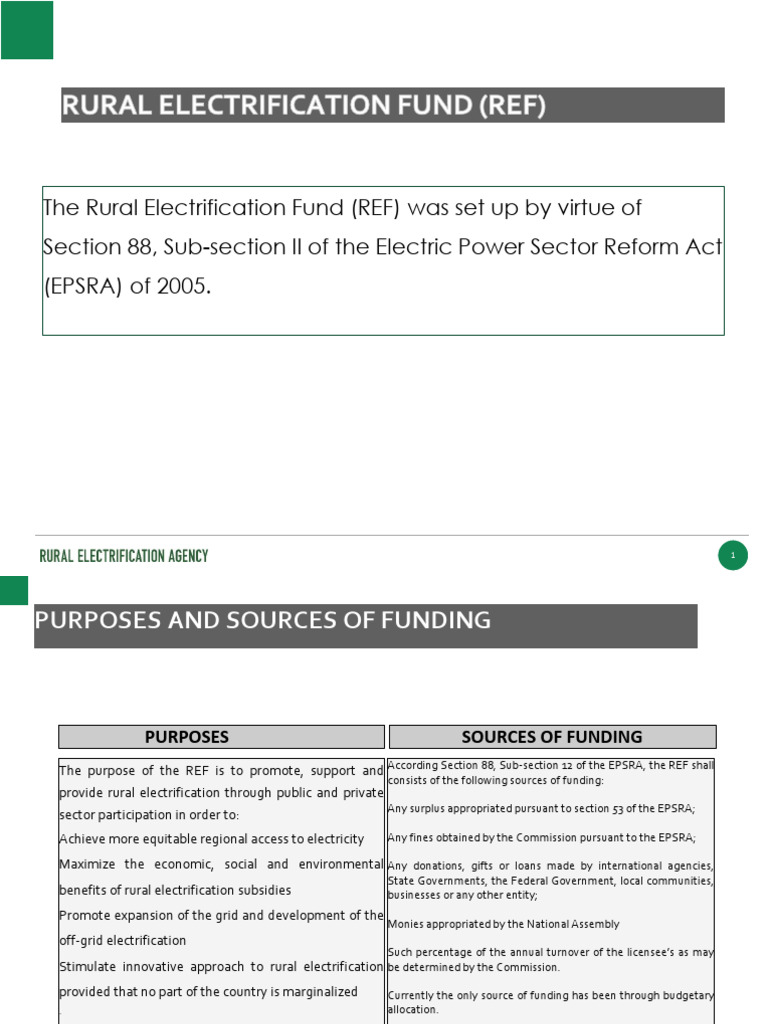 Rural Electrification Fund Overview | PDF | Rural Electrification ...