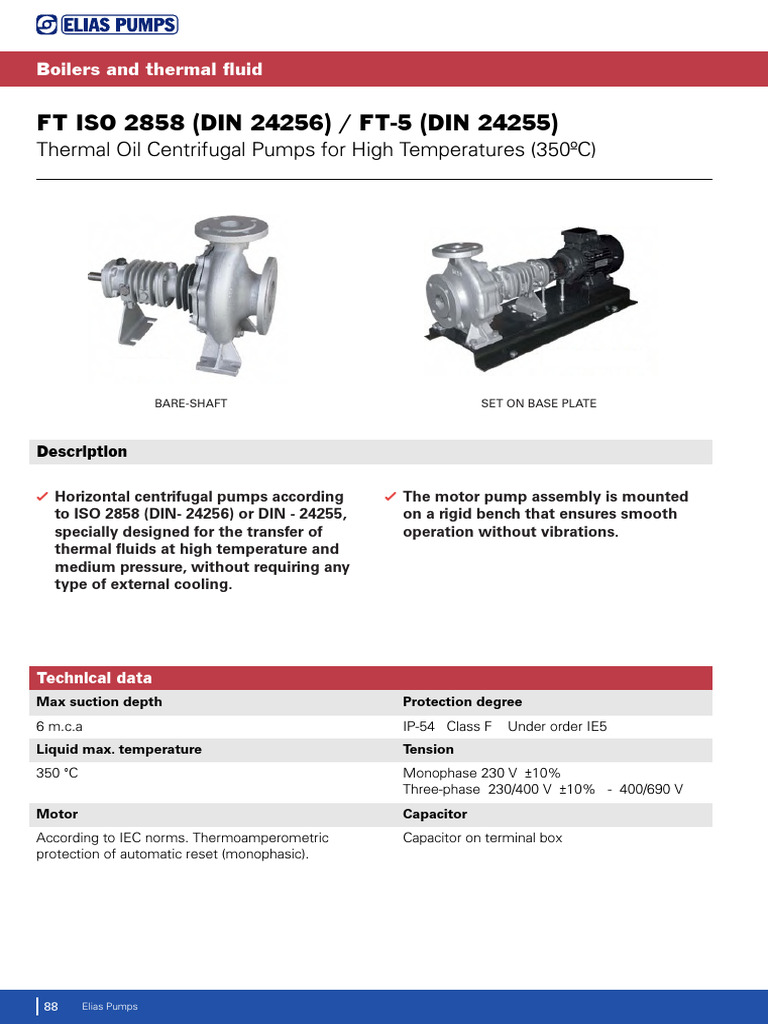 Elias Thermal Oil Centrifugal Pumps High Temp ISO 2858 DIN 24256 DIN 244255 | PDF