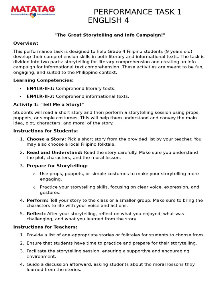 Storytelling and Info Campaign Task | PDF | Reading Comprehension ...