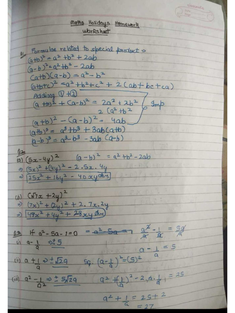 Maths Holidays Homework | PDF