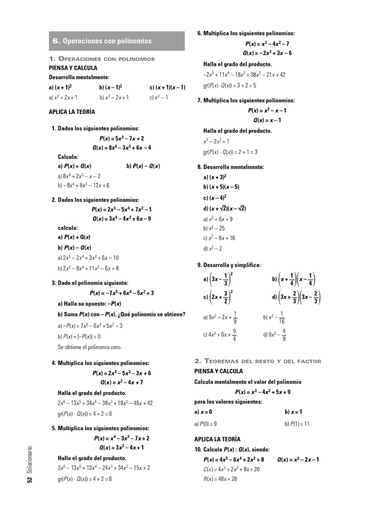 U06 Solucionario P | PDF | Factorización | Álgebra