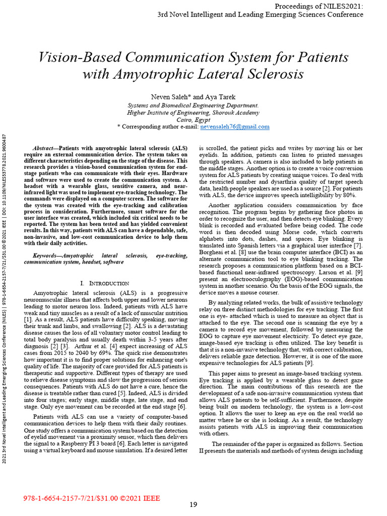 Vision-Based Communication System For Patients With Amyotrophic Lateral ...
