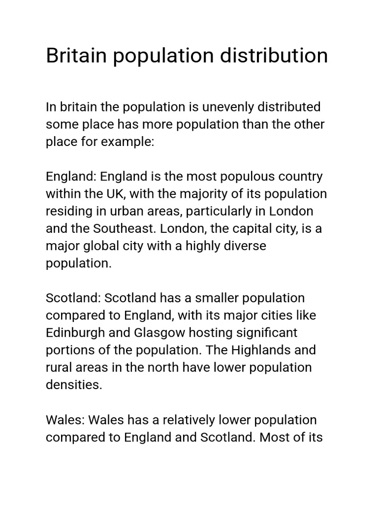 Britain Population Distribution | PDF