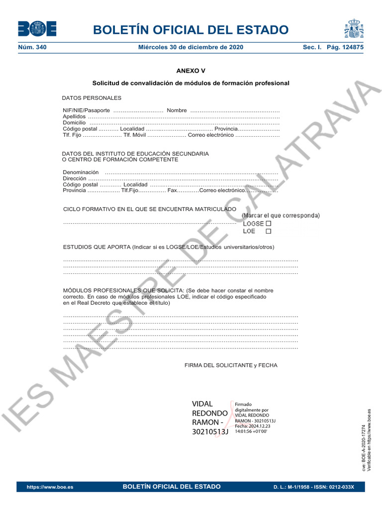 Convalidación FP: Guía de Solicitud | PDF