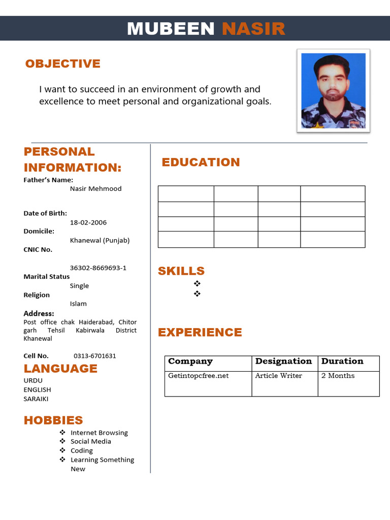 Mubeen Nasir's Resume and Skills Profile | PDF