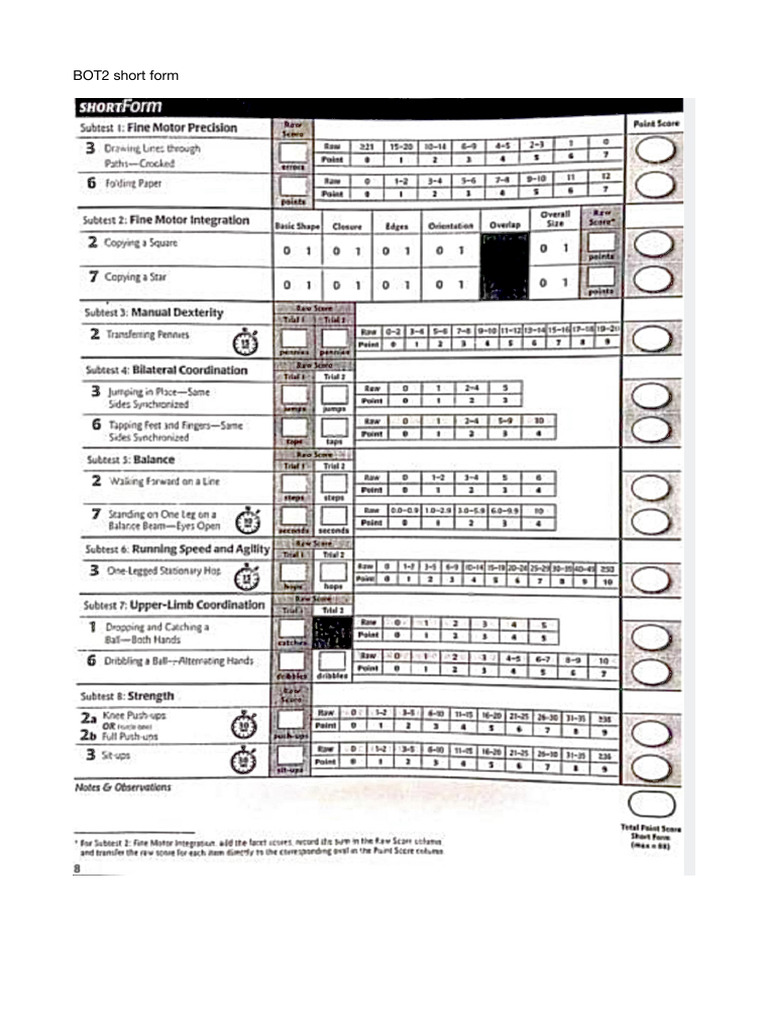 BOT2 Short Form | PDF