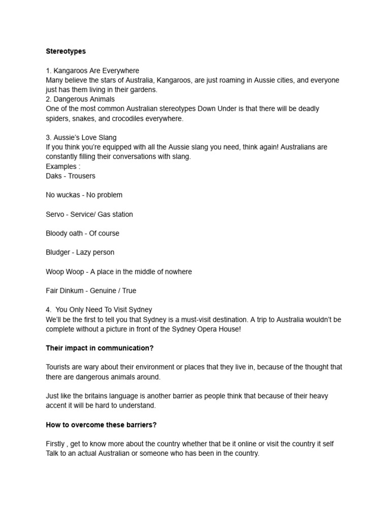 Common Australian Stereotypes Explained | PDF
