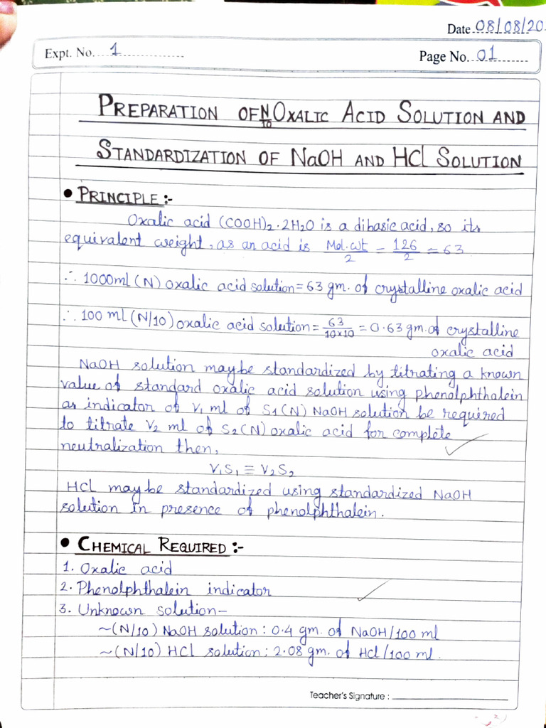 Preparation and Standardization of Oxalic Acid | PDF | Chemical ...