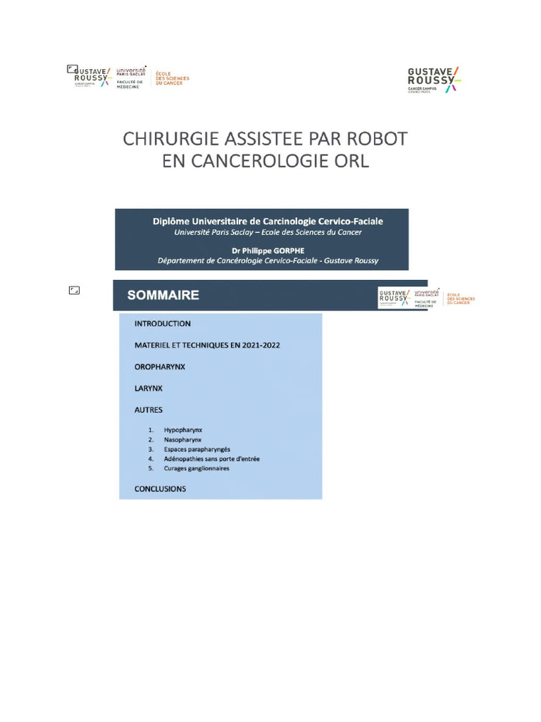 Chirurgie Robotique P. GORPHE | PDF