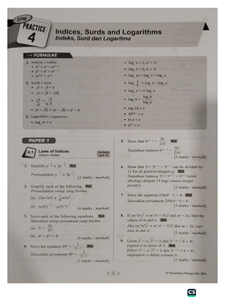 Matematik Tambahan F4 Bab 4 | PDF
