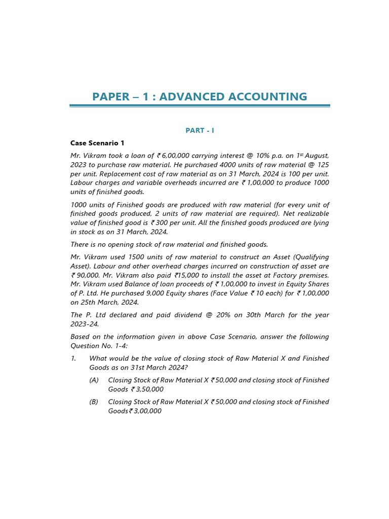 Paper-1 Advanced Accounting | PDF | Equity (Finance) | Expense