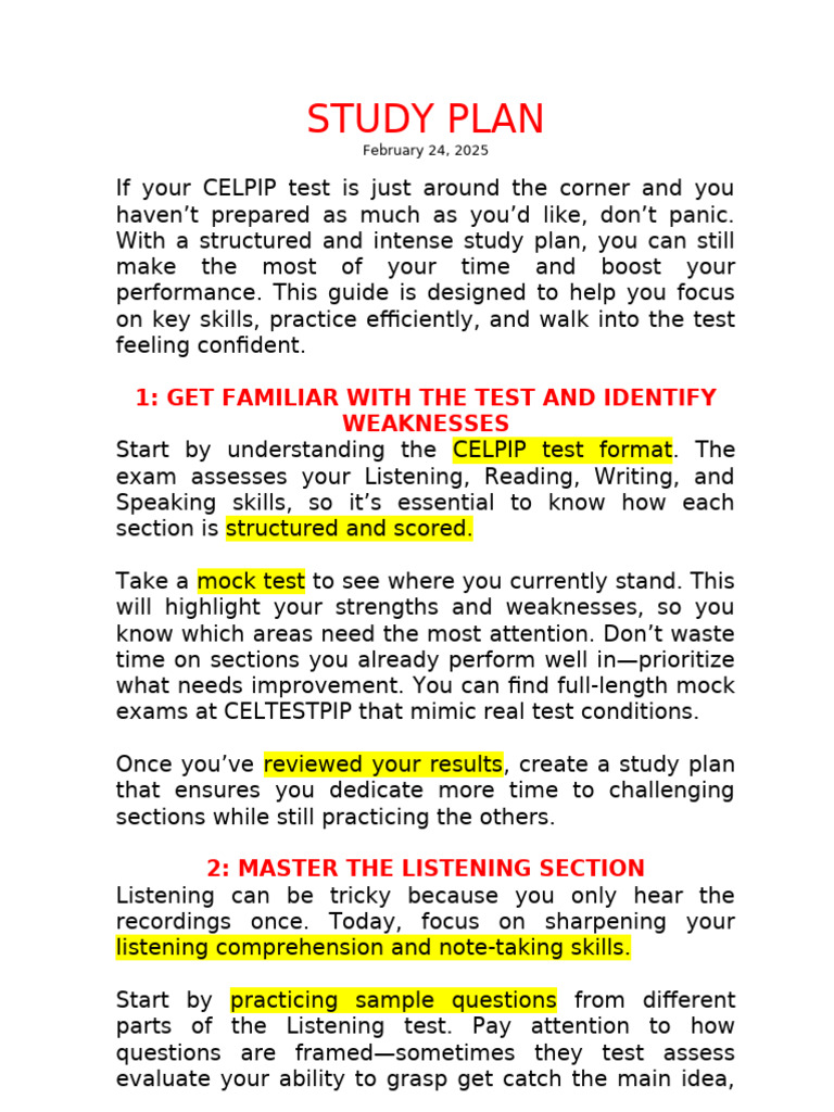 Study Plan | PDF | Reading Comprehension | Cognitive Science