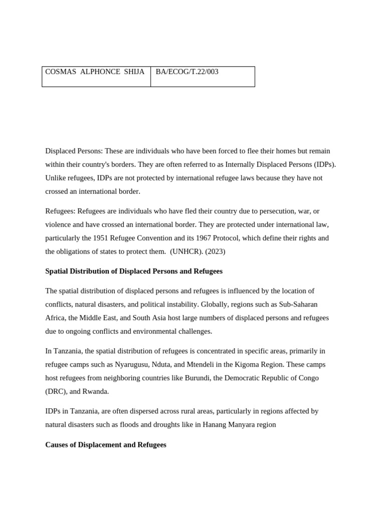 Displacement and Refugee Dynamics in Tanzania | PDF | Internally ...