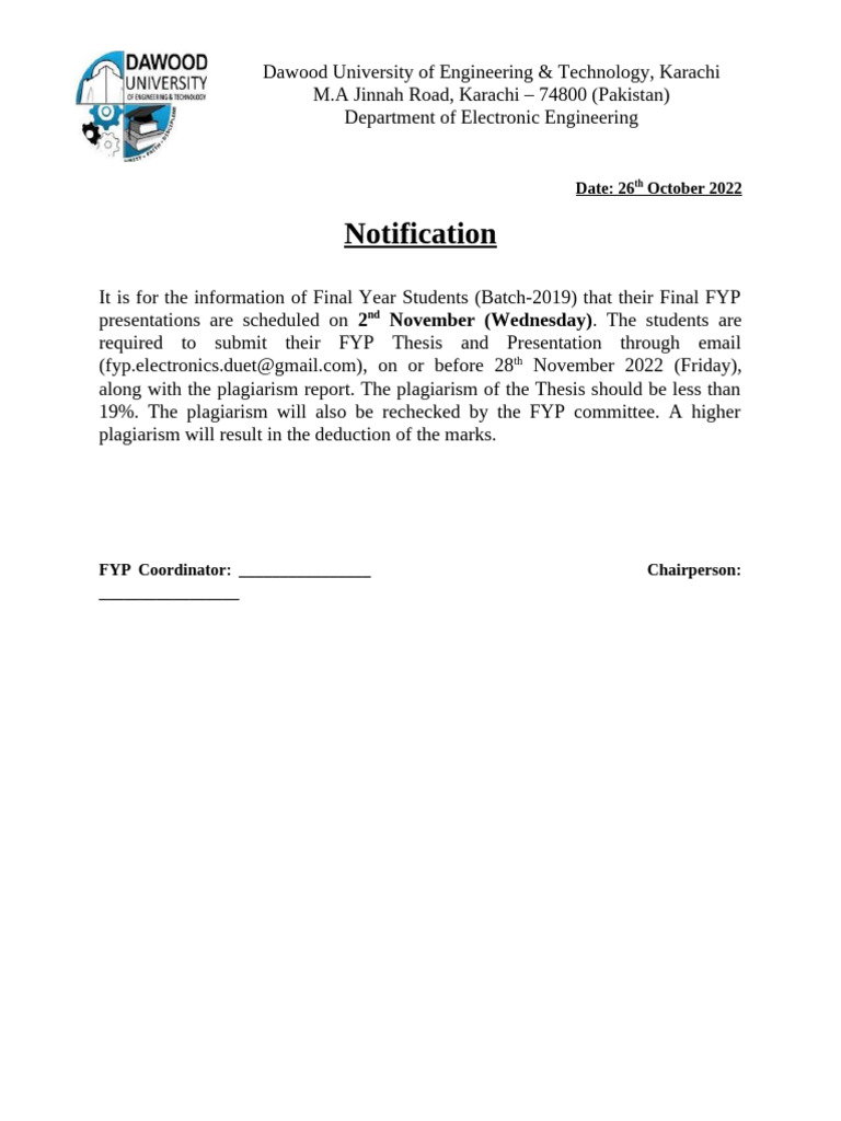 Final Year FYP Presentation Notification | PDF
