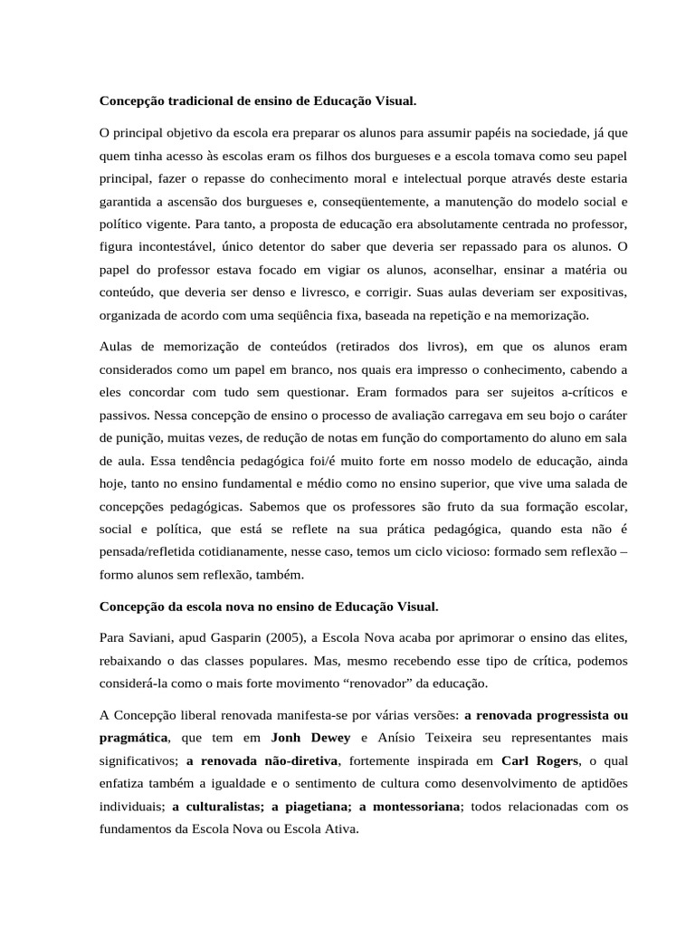 Concepções de Ensino em Educação Visual | PDF | Pedagogia | Aprendizado