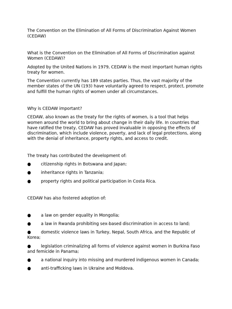 CEDAW: Key Facts and Impact on Women | PDF | Convention On The ...