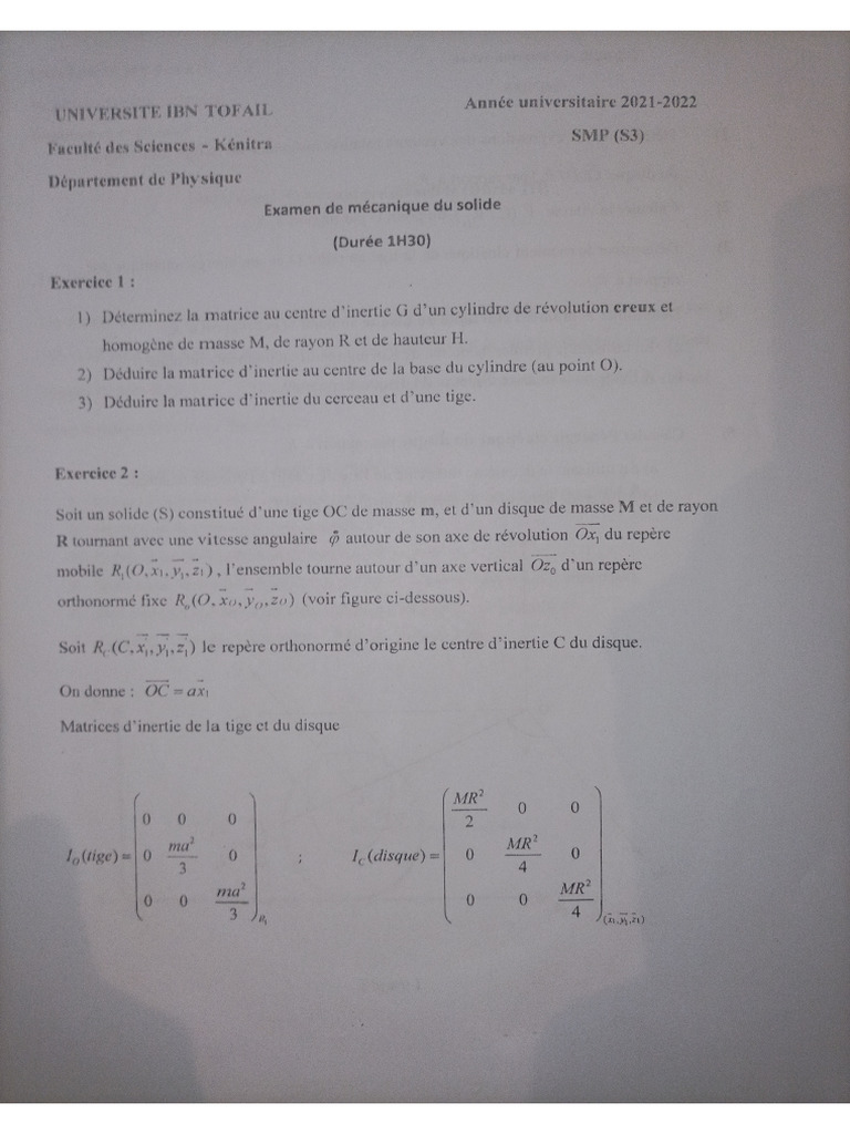 Examen Mécanique de Solide | PDF