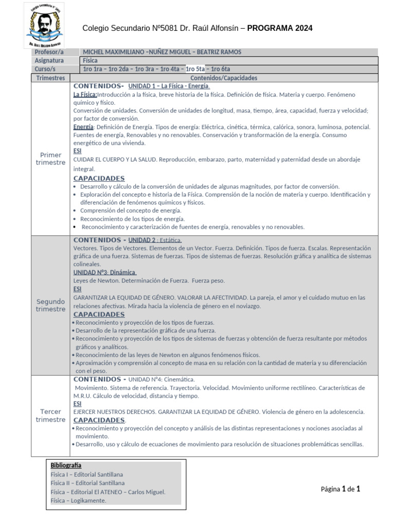 1ro Programa Física 2024 | PDF | Fuerza | Física
