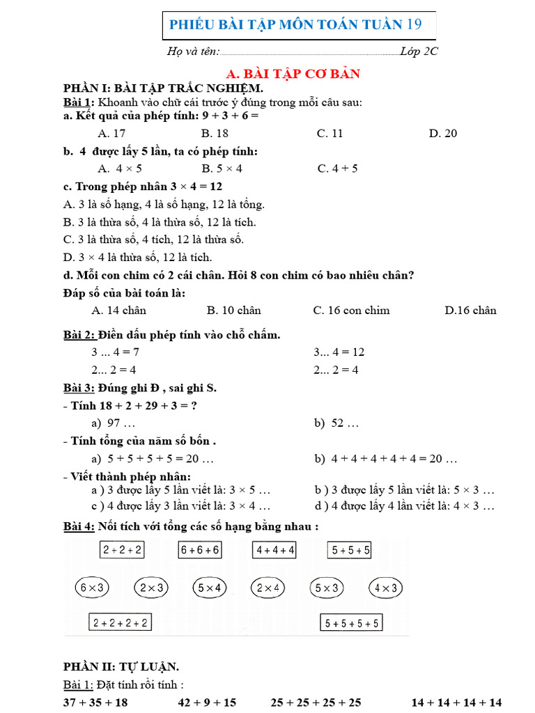 Bai Tap Cuoi Tuan Toan 2 HK2 KNTT | PDF