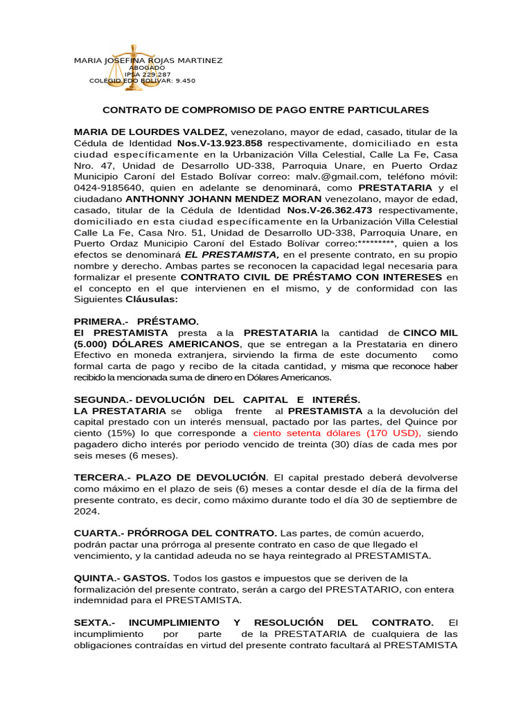 Contrato de Compromiso de Pago Entre Particulares | PDF