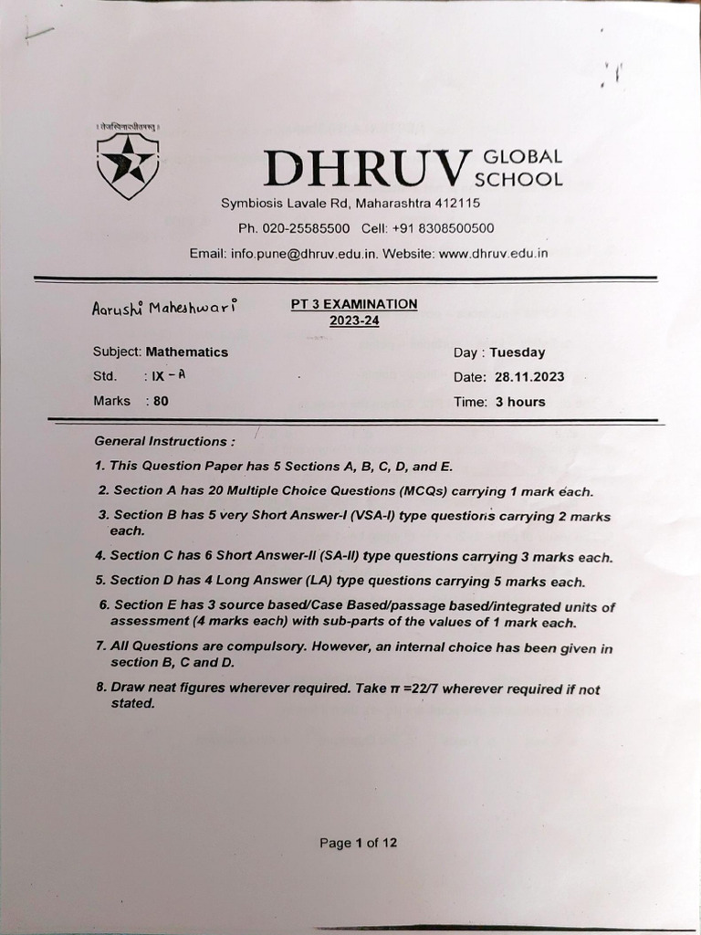 Dhruv PT 3 (2023-24) | PDF