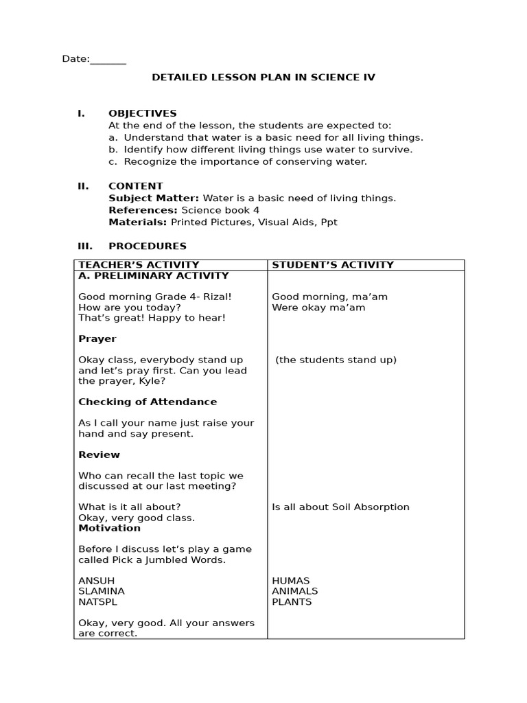 Water's Role in Living Things: Lesson Plan | PDF | Lesson Plan | Water