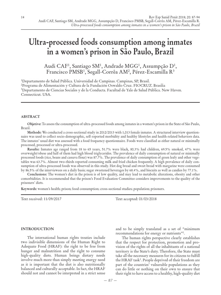 Ultra-Processed Foods Consumption Among Inmates | PDF | Diet (Nutrition ...