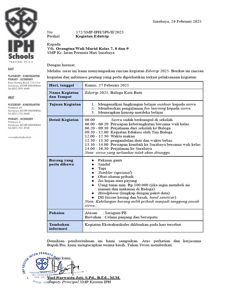 LS - Surat Pemberitahuan Kegiatan Edutrip - Docx-2 | PDF
