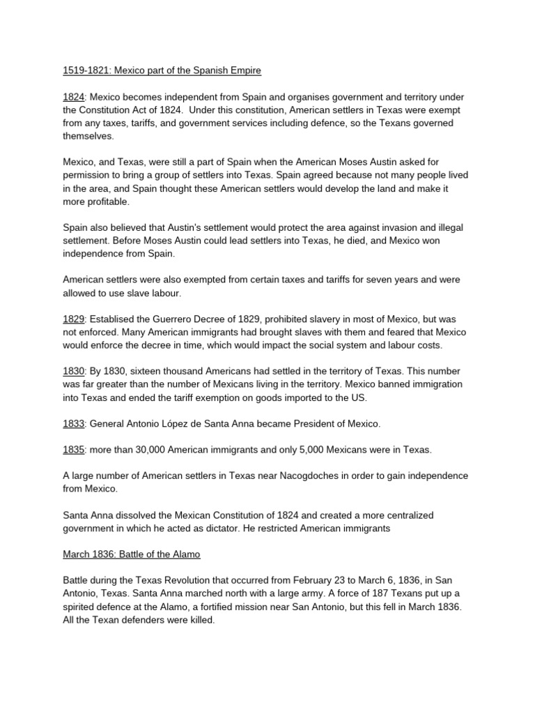 Texas Independence from Mexico Timeline | PDF | Mexican Texas ...