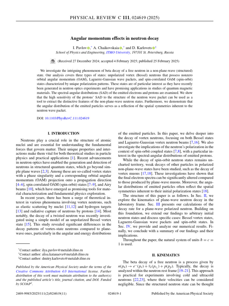 Angular momentum effects in neutron decay | PDF | Neutron | Electron