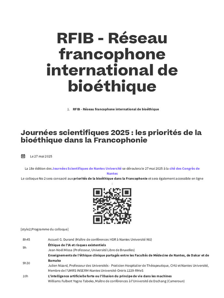 Bioéthique et Francophonie à Nantes 2025 | PDF | Bioéthique | Côte d'Ivoire