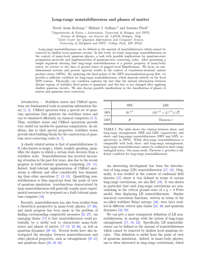 Long-Range Nonstabilizerness in Quantum Phases | PDF | Quantum ...