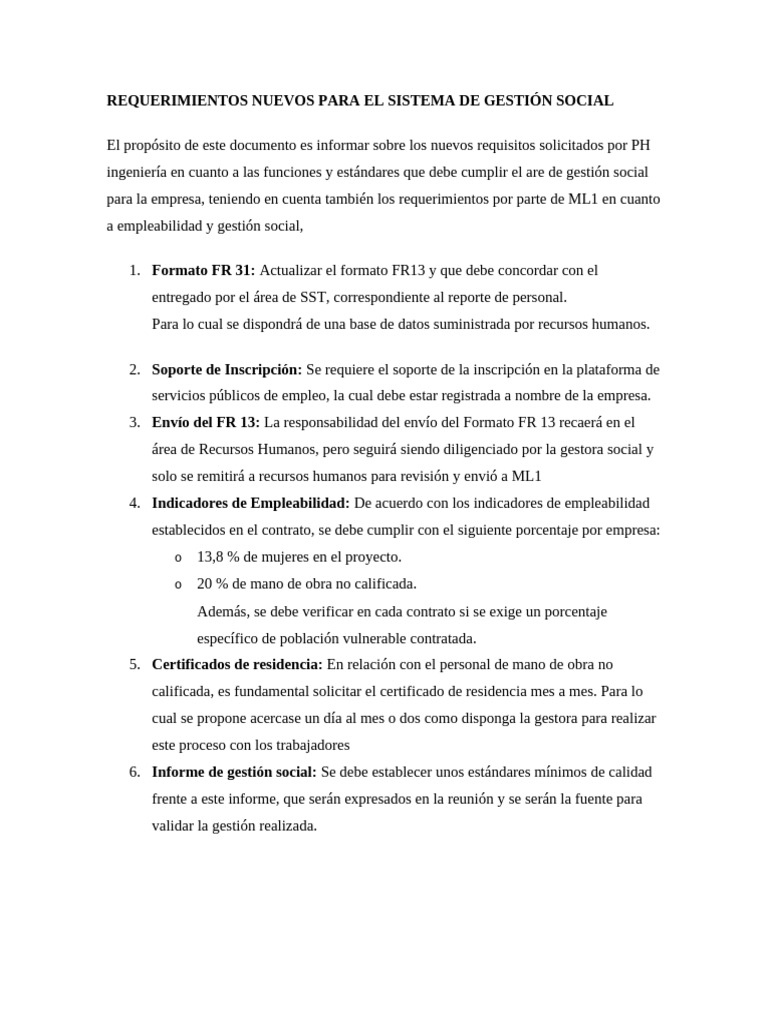 Requerimientos Nuevos ML1 | PDF