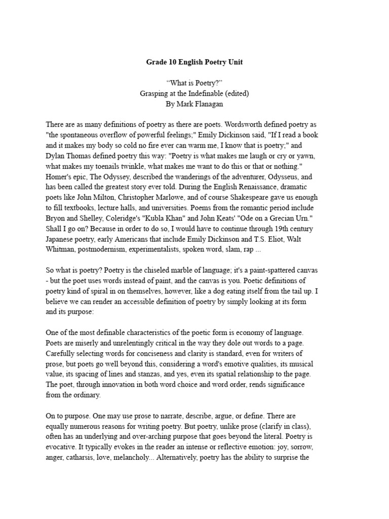 Grade 10 Poetry Unit Overview | PDF | Poetry | Phonaesthetics