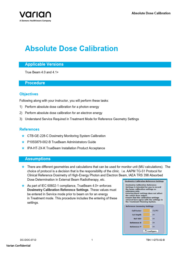 TrueBeam Absolute Dose Calibration Guide | PDF | Dosimetry | Calibration