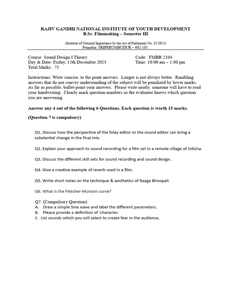 Sound Design I Exam Guide | PDF