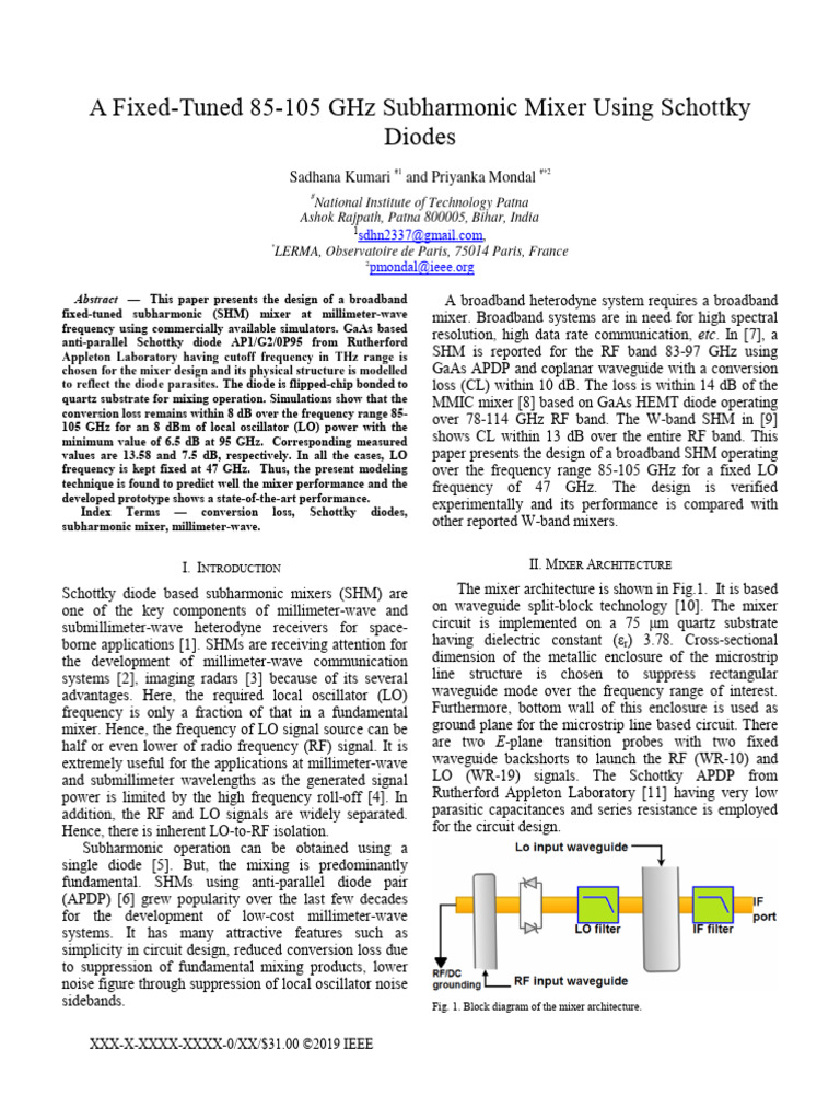 A Fixed-Tuned 85-105 GHZ Subharmonic Mixer Using Schottky Diodes | PDF ...