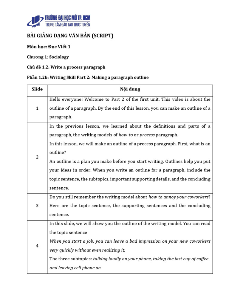 Writing Process Paragraph Outlines | PDF