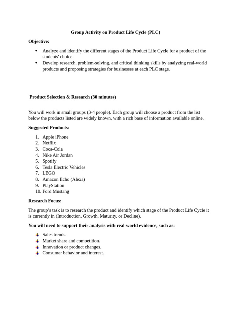 Group Activity On Product Life Cycle | PDF | Product Lifecycle | Marketing